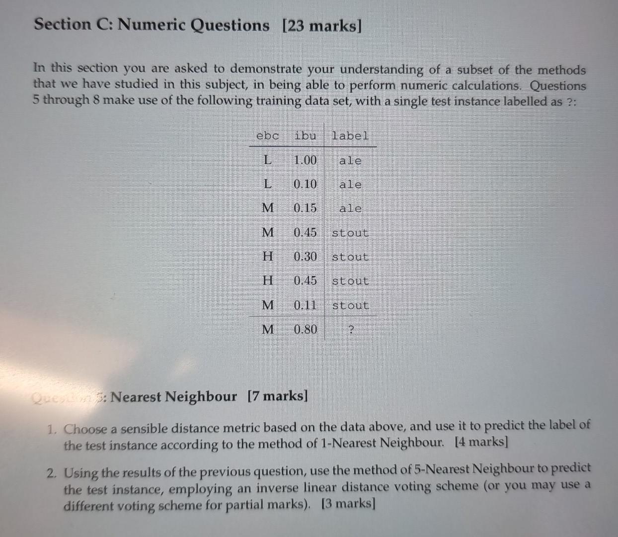 Solved Section C: Numeric Questions [23 marks] In this | Chegg.com