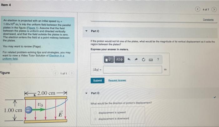 Solved Item 4 & of Constants Part An electron is projected | Chegg.com