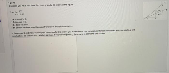 Solved (1 point) Suppose you have two linear functions / and | Chegg.com