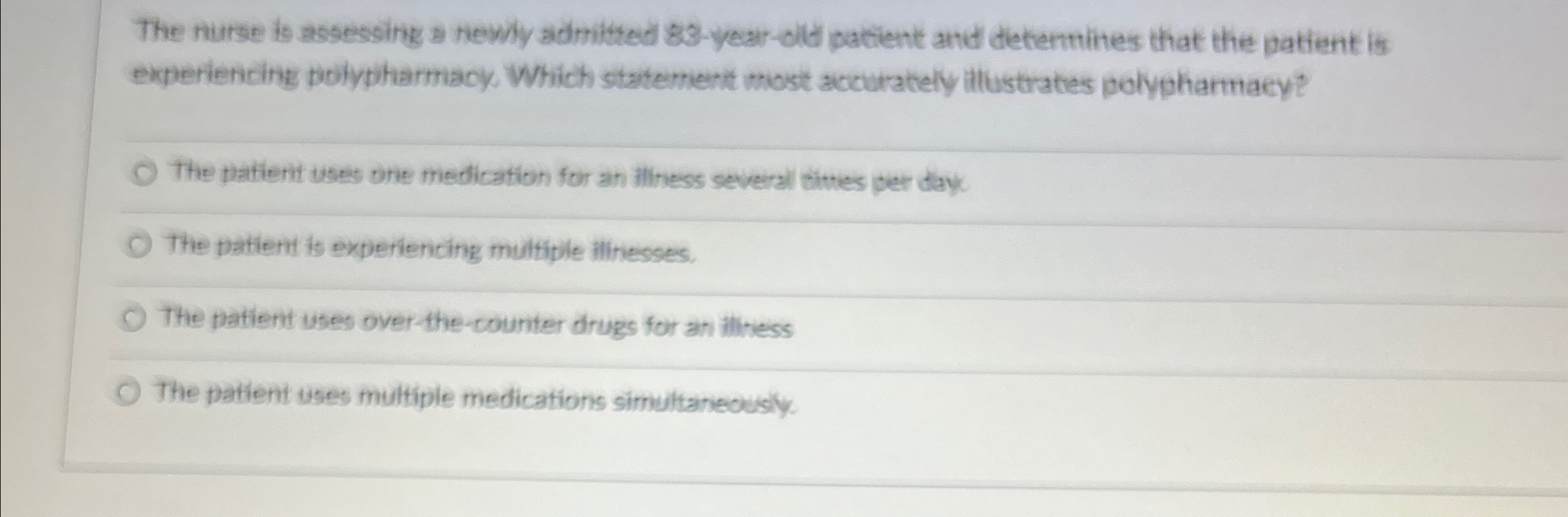Solved The nurse is assessing a newhy admifted 83 -year-old | Chegg.com