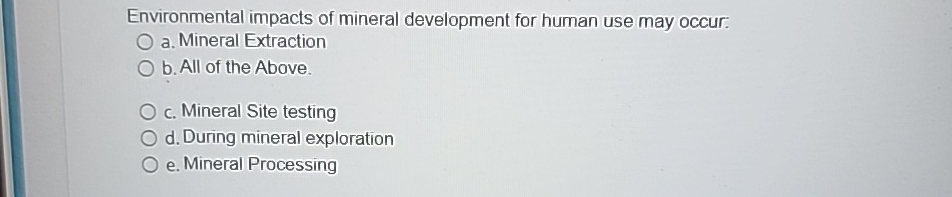 Solved Environmental impacts of mineral development for | Chegg.com