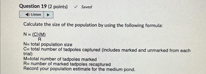 Solved Question 19 (2 points) Saved Listen Calculate the | Chegg.com