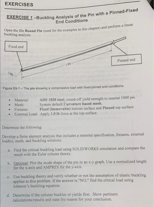 EXERCISES EXERCISE 1-Buckling Analysis of the Pin | Chegg.com