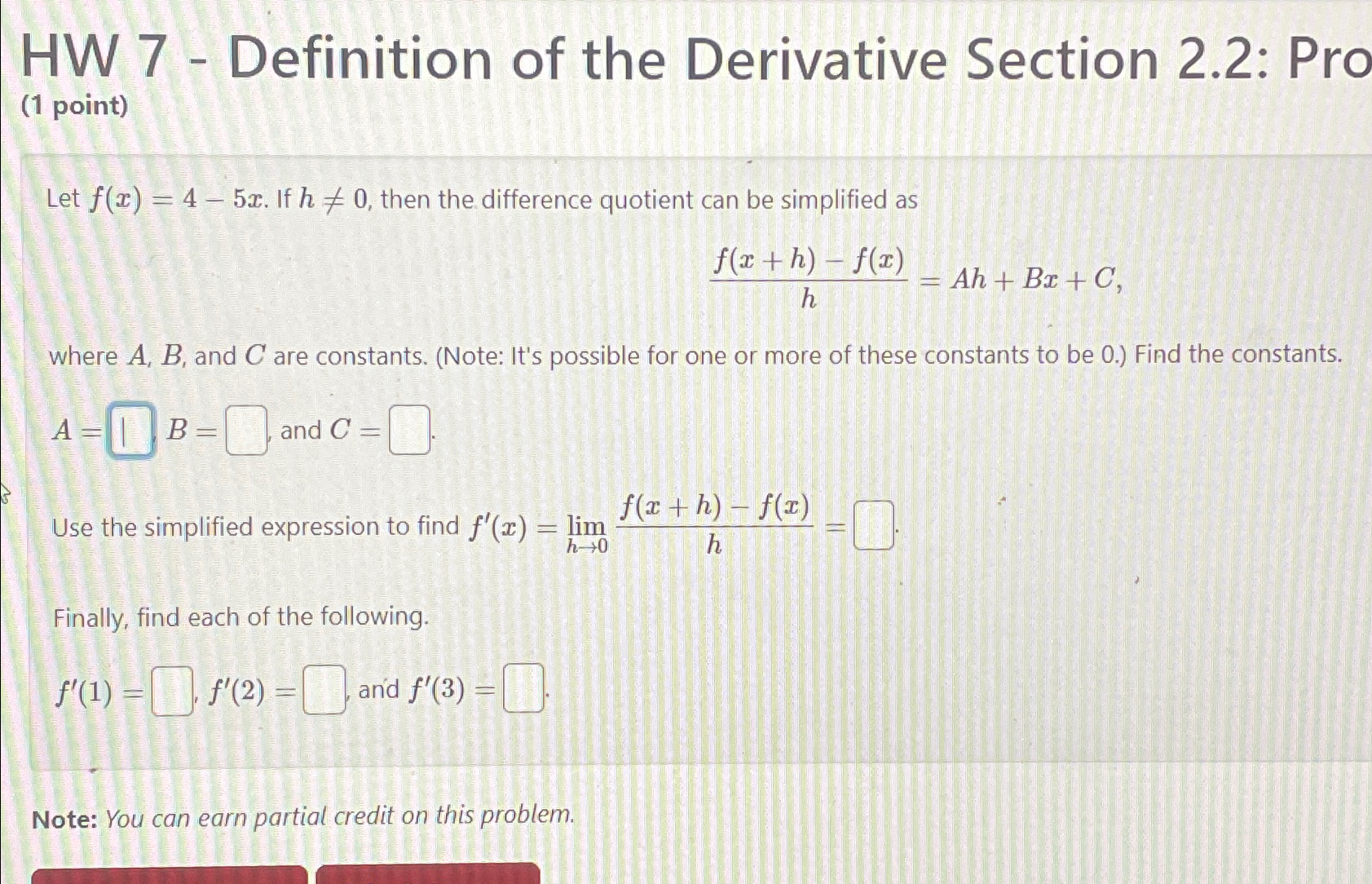 Solved HW 7 - ﻿Definition of the Derivative Section 2.2: | Chegg.com