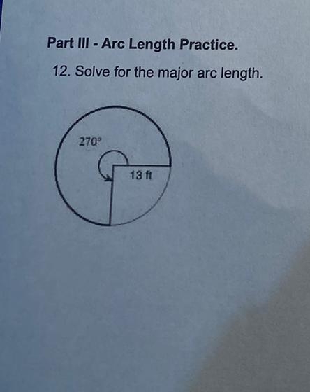 Solved Part III - ﻿Arc Length Practice.12. ﻿Solve for the | Chegg.com