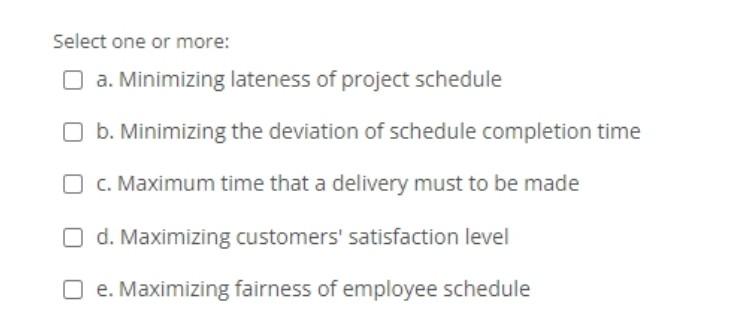 Solved Select one or more: a. Minimizing lateness of project | Chegg.com