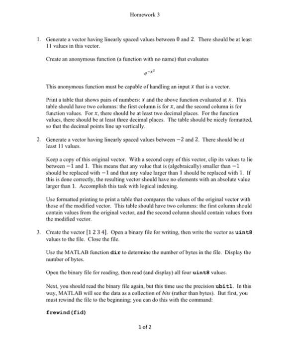 Solved 1. Generate a vector having linearly spaced values | Chegg.com