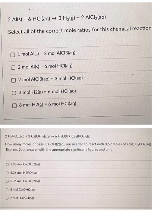 Solved 2Al(s)+6HCl(aq)→3H2( g)+2AlCl3(aq) Select all of the | Chegg.com