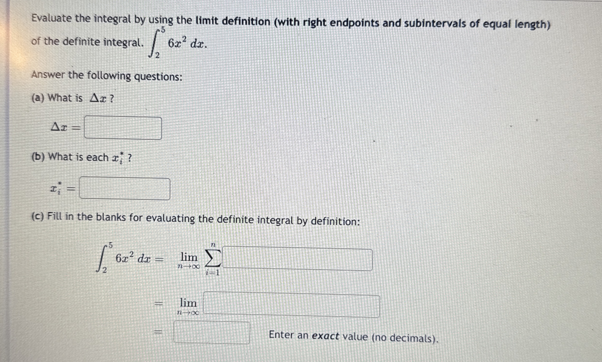 Solved Evaluate the integral by using the limit definition | Chegg.com
