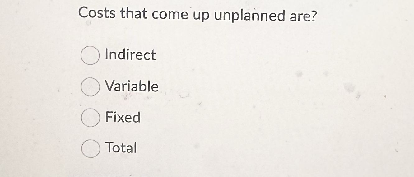 Solved Costs that come up unplanned | Chegg.com