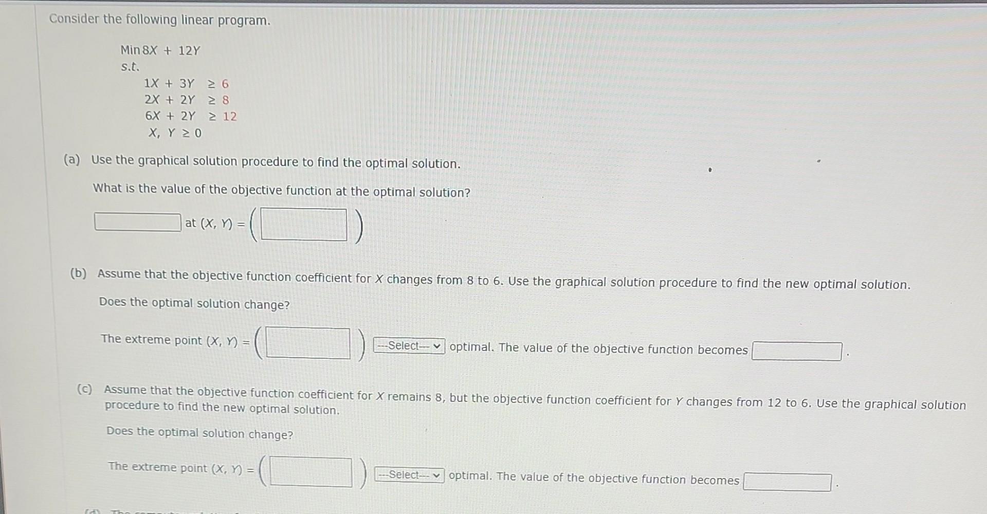Solved Consider the following linear program. Min 8X+12Y | Chegg.com