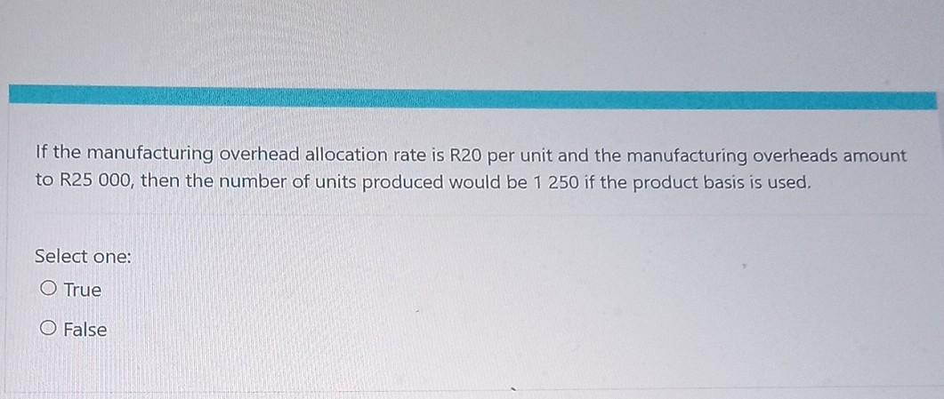 Solved If the manufacturing overhead allocation rate is R20 | Chegg.com
