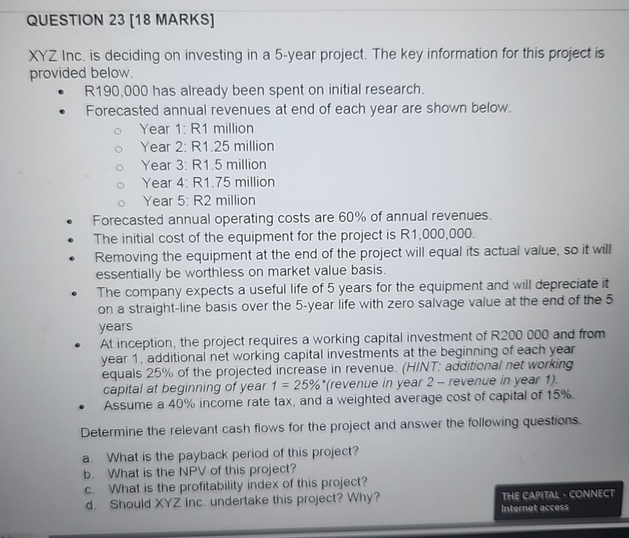 Solved QUESTION 23 [18 ﻿MARKS]XYZ Inc. is deciding on | Chegg.com