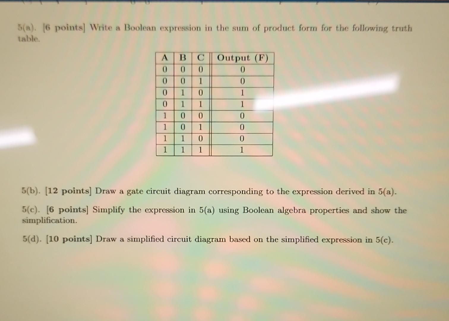 Solved 5(a). [6 points] Write a Boolean expression in the | Chegg.com