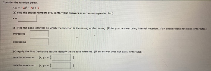 Solved Consider The Function Below F X 2x2 4x 1 A