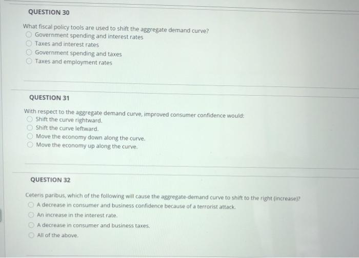 Solved QUESTION 30 What fiscal policy tools are used to | Chegg.com
