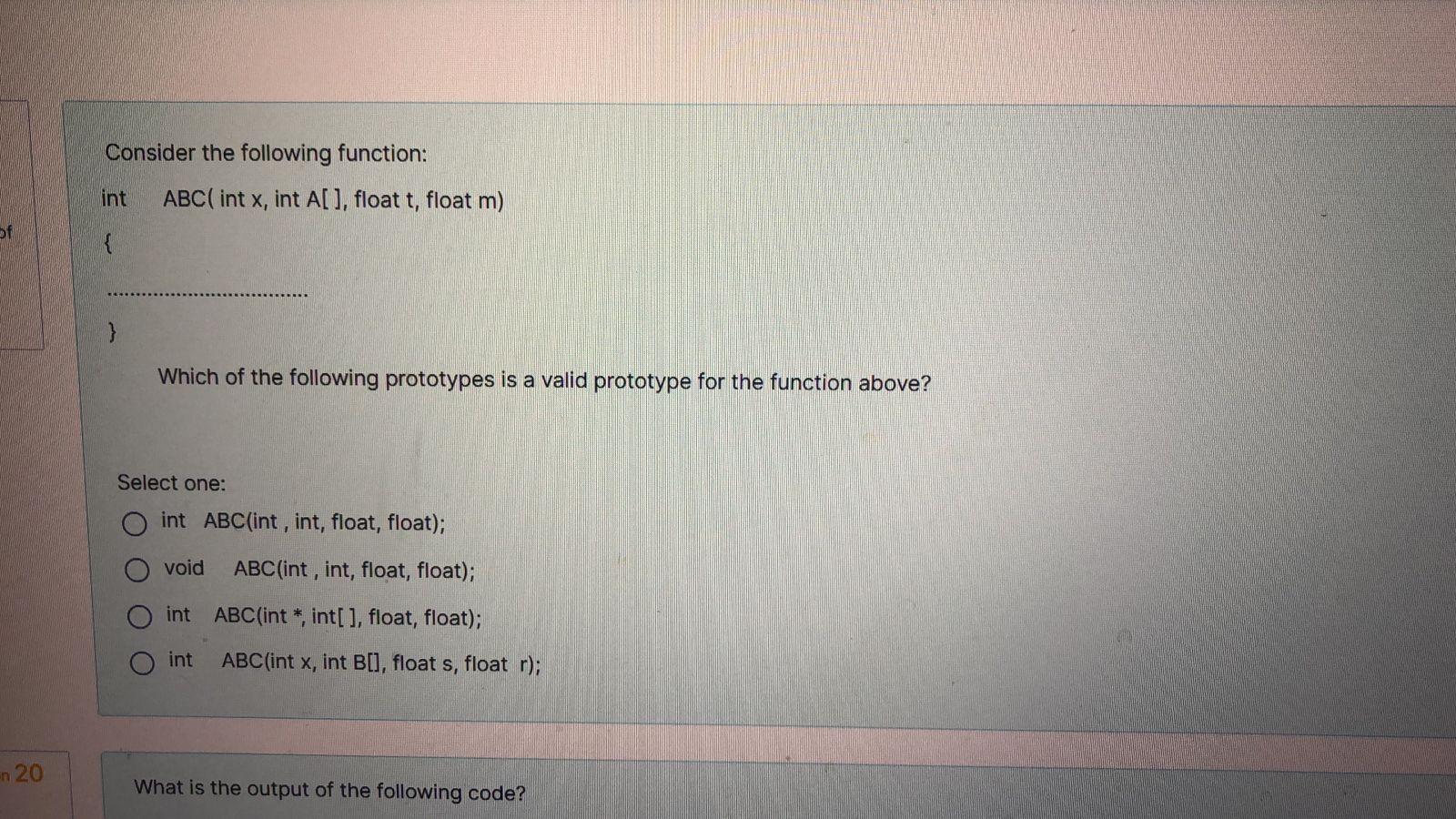 Solved Consider the following function:int ABC ( ﻿int x, | Chegg.com