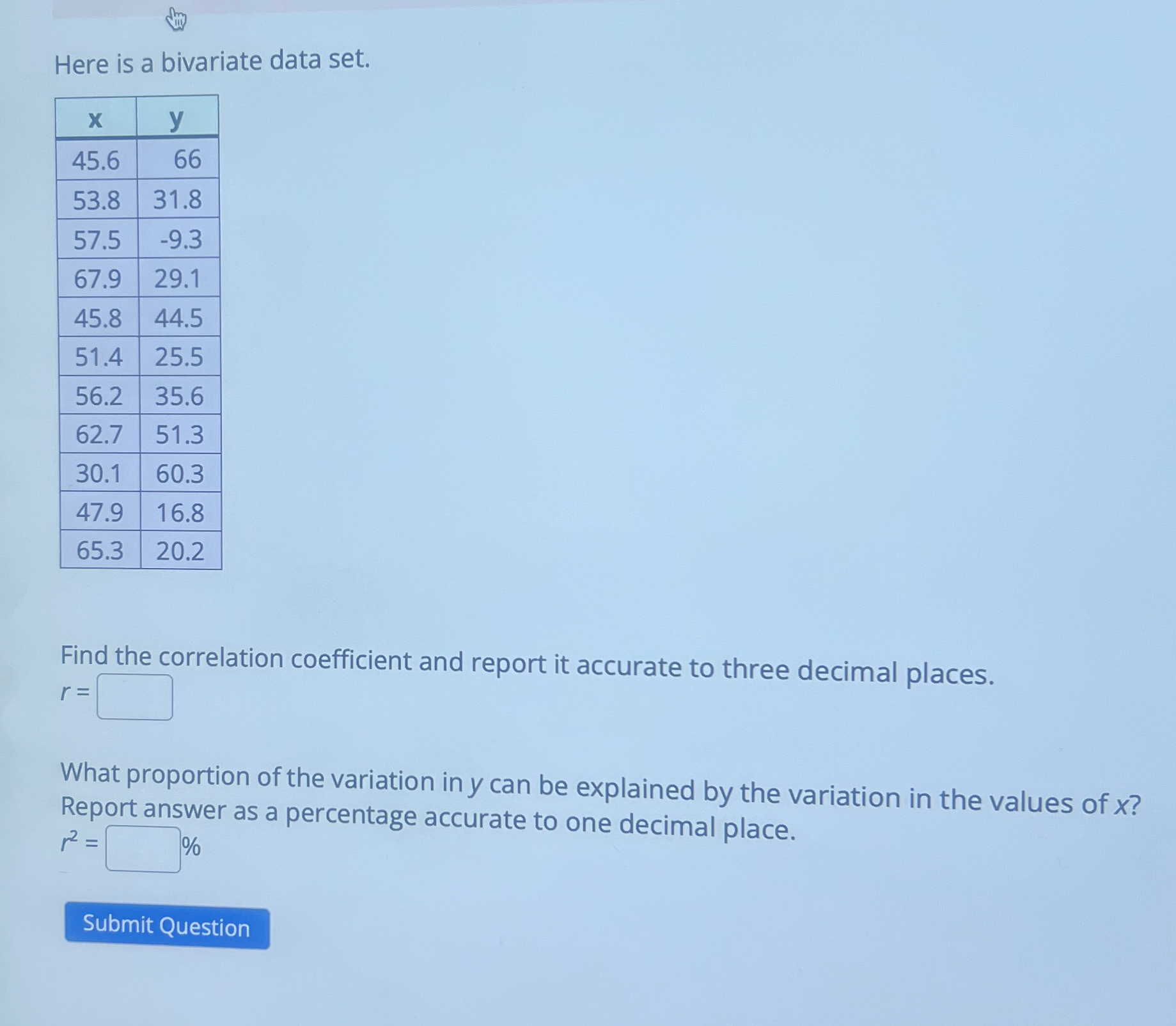 Solved Here Is A Bivariate Data Settable Xy 5411