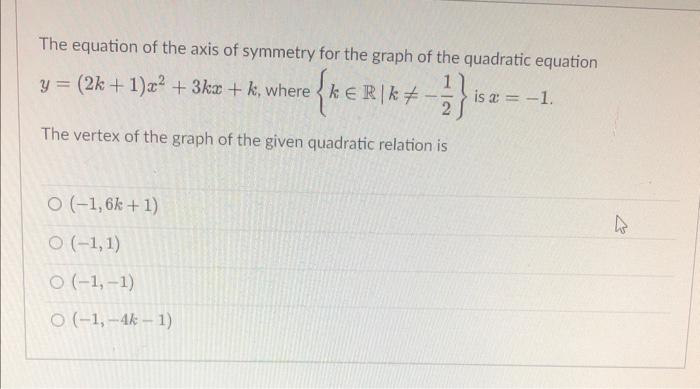 Solved The equation of the axis of symmetry for the graph of | Chegg.com