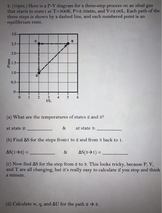 Solved 2. (10pts. Here is a P-V diagram for a three-step | Chegg.com