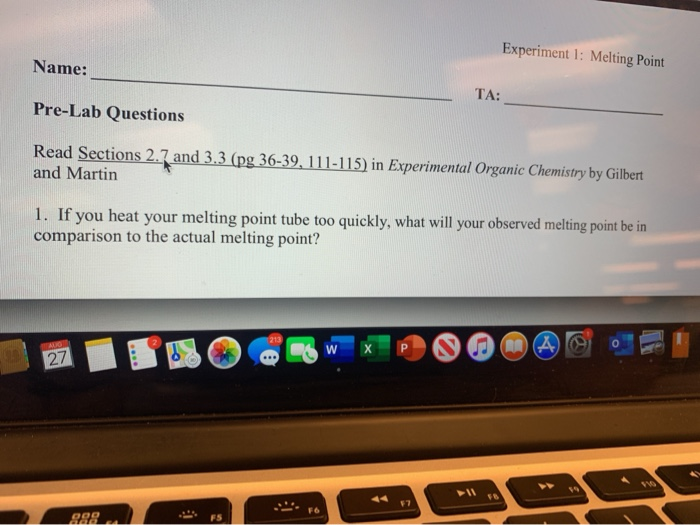 Solved Experiment 1: Melting Point Name: TA: Pre-Lab | Chegg.com