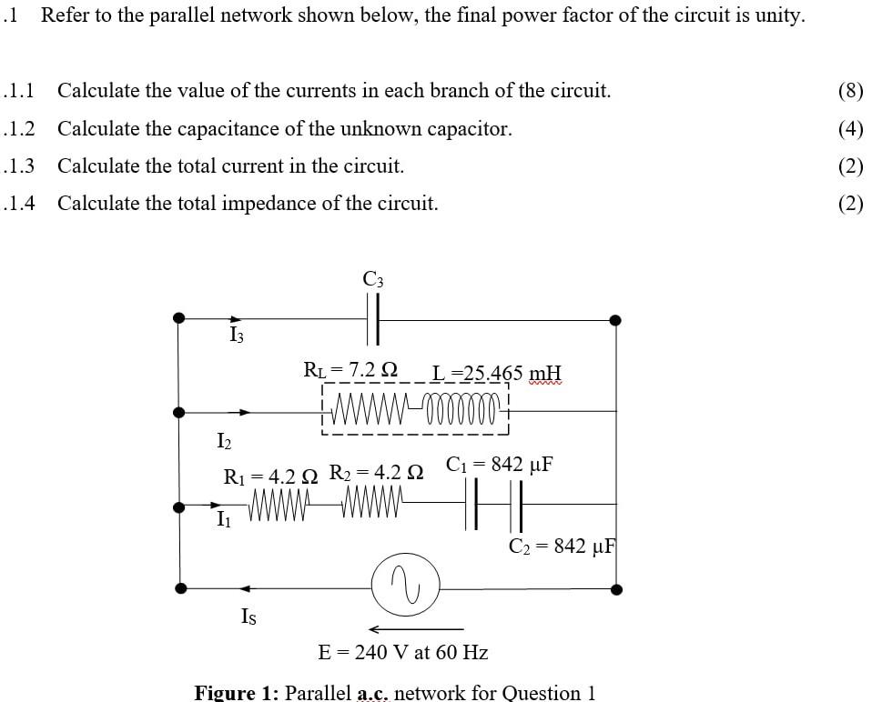 Solved 1 Refer to the parallel network shown below, the | Chegg.com