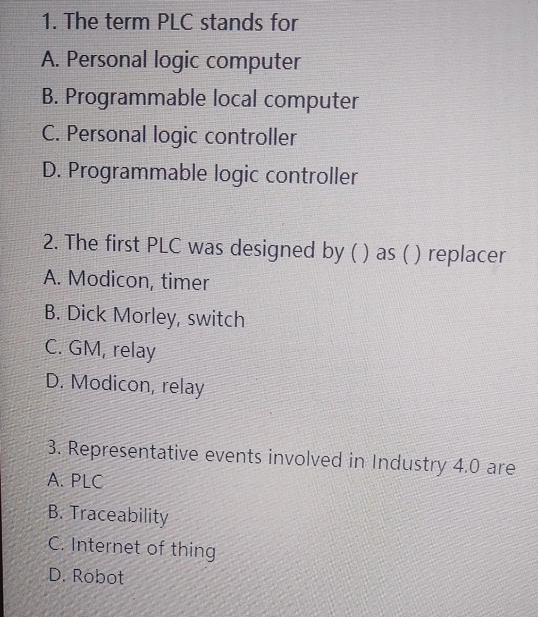Solved A. Personal logic computer B. Programmable local | Chegg.com