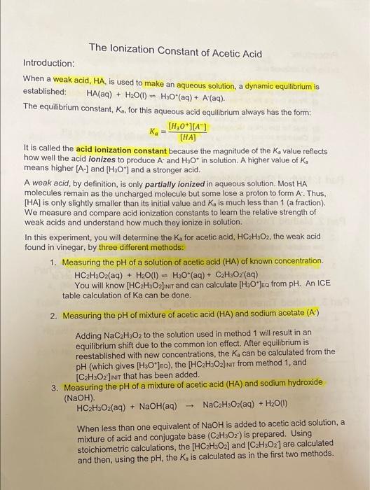 Solved DATA AND MINOR CALCULATIONS Part 1: Method One to | Chegg.com