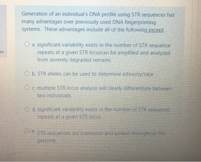 Solved Generation of an individual's DNA profile using STR | Chegg.com