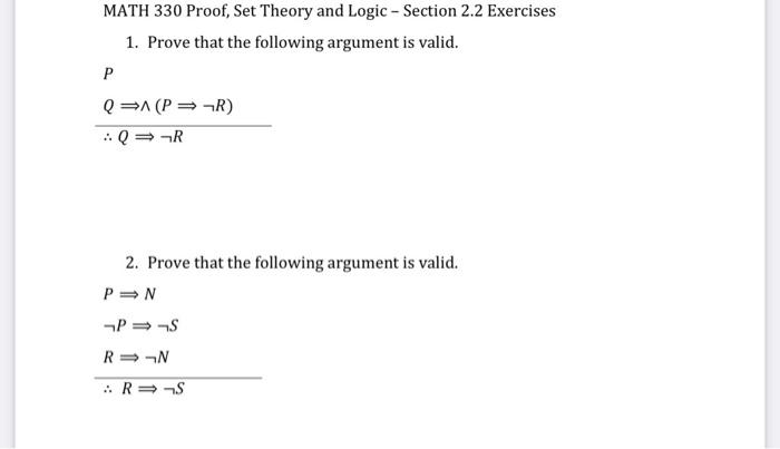 Solved MATH 330 Proof, Set Theory and Logic - Section 2.2 | Chegg.com