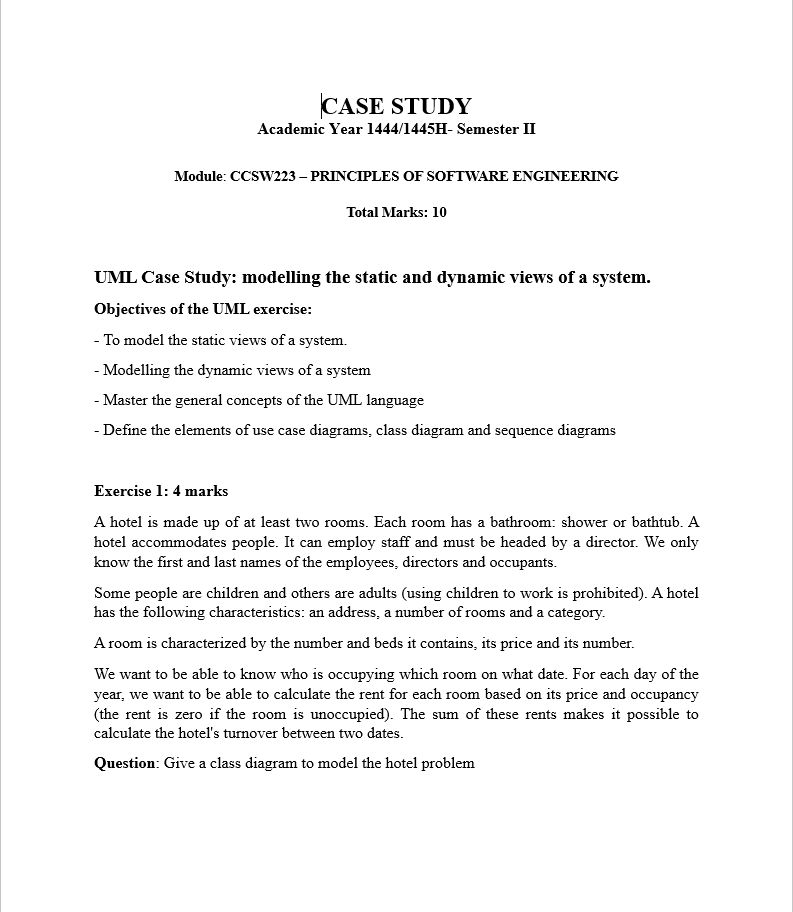 Solved UML Case Study: modelling the static and dynamic | Chegg.com