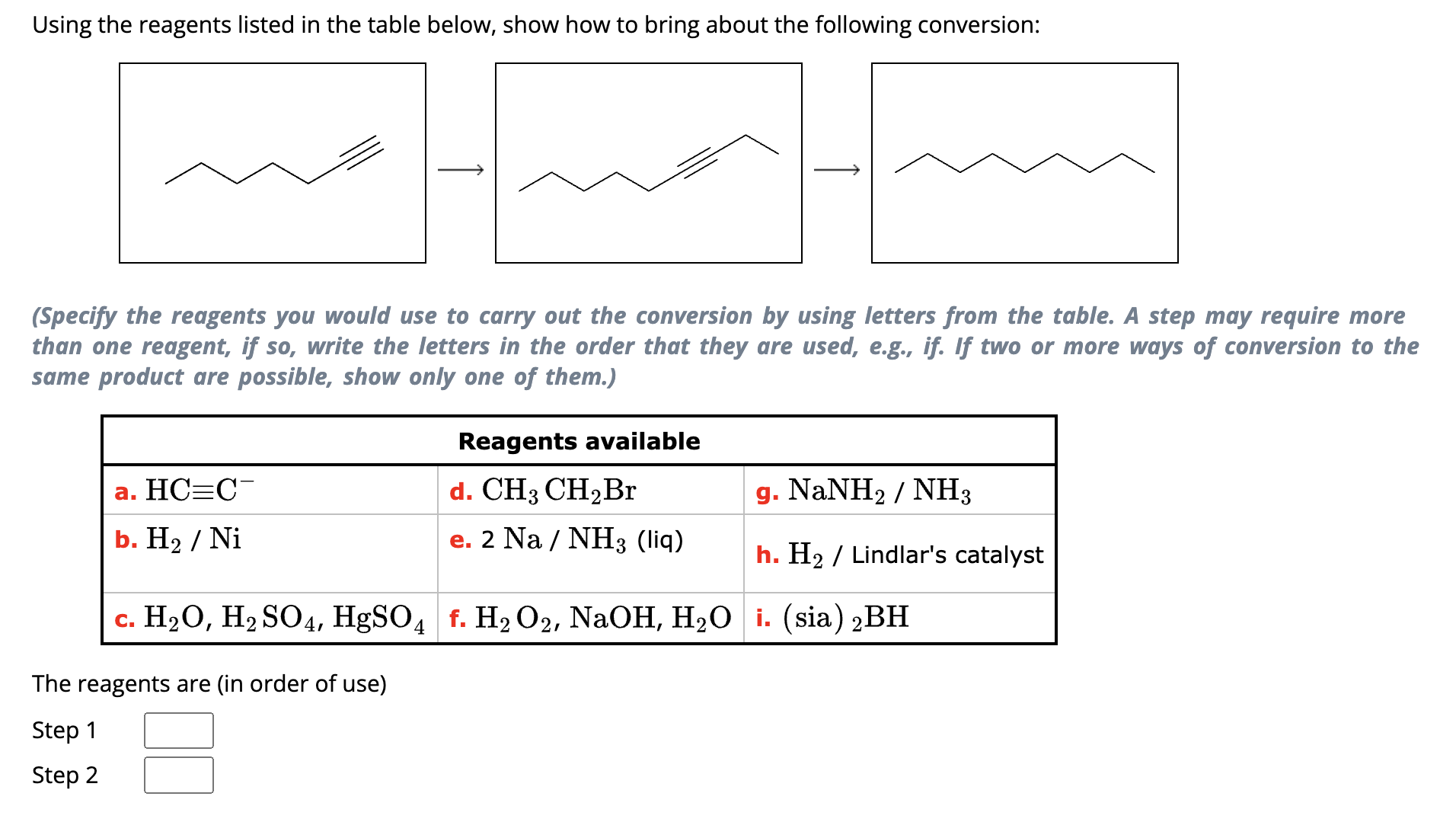 Solved Using the reagents listed in the table below, show | Chegg.com