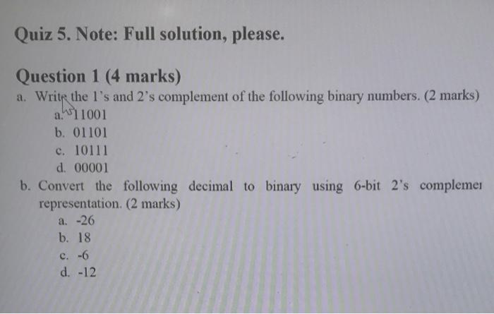 Solved Quiz 5. Note: Full solution, please. Question 1 (4 | Chegg.com