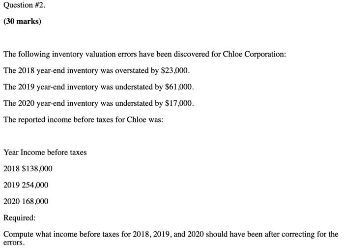 Solved (30 marks) The following inventory valuation errors | Chegg.com