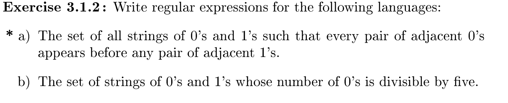 Exercise 3.1.2: Write regular expressions for the | Chegg.com