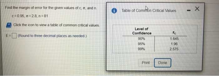 Solved Table of Common Critical Values f Comition - X - Find | Chegg.com