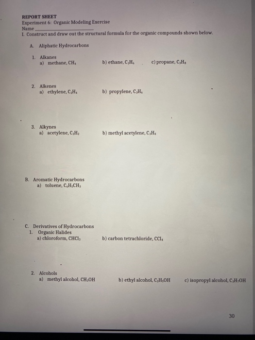 Solved REPORT SHEET Experiment 6: Organic Modeling Exercise | Chegg.com