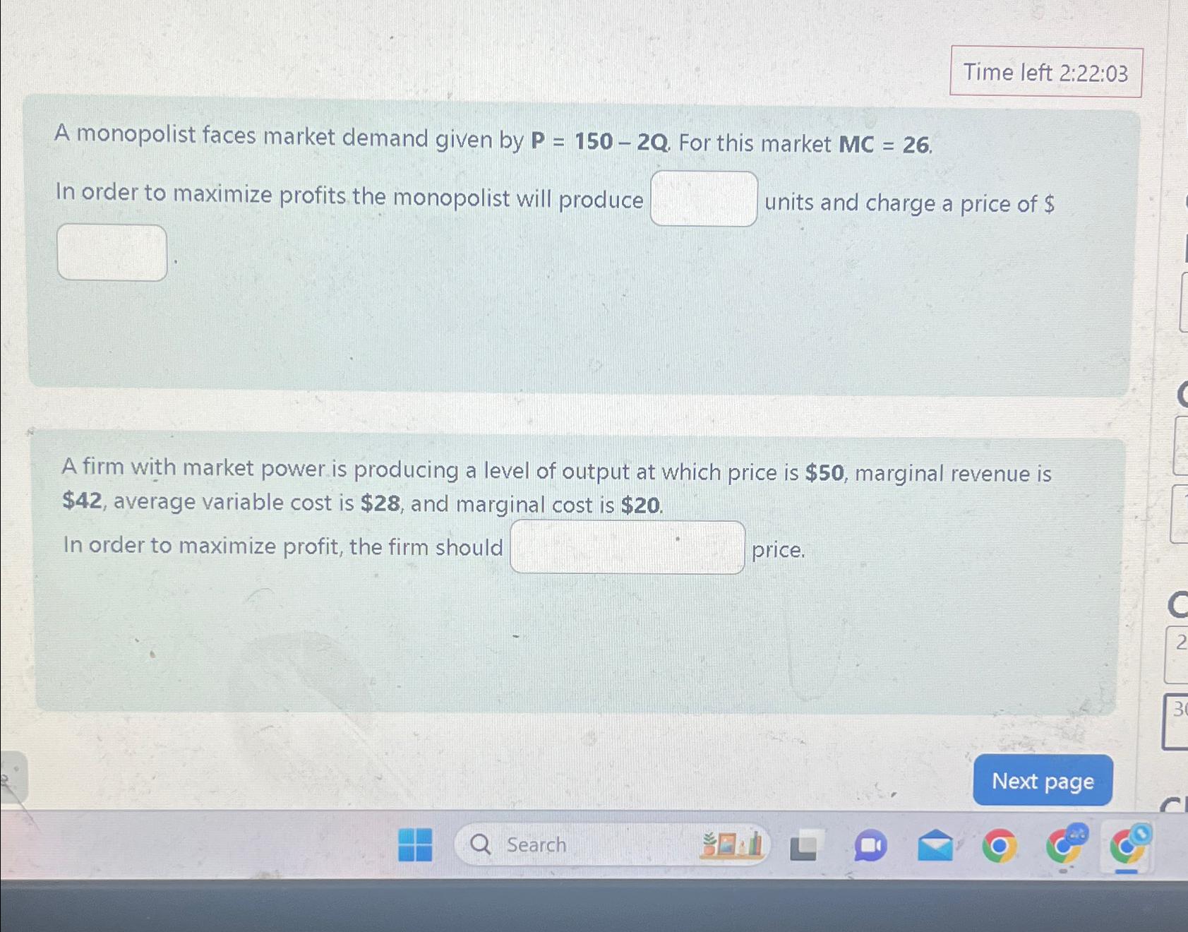 Solved Time left 2:22:03A monopolist faces market demand | Chegg.com