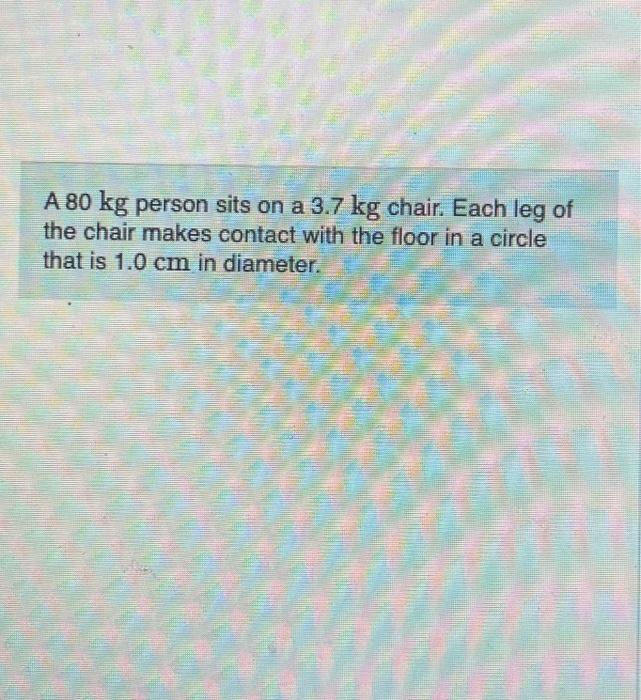 Solved A 80 kg person sits on a 3.7 kg chair. Each leg of | Chegg.com