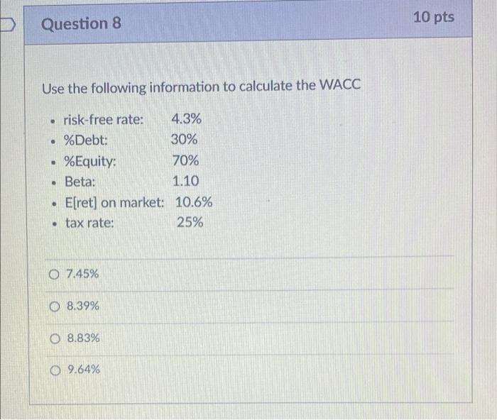 Use the following information to calculate the WACC | Chegg.com