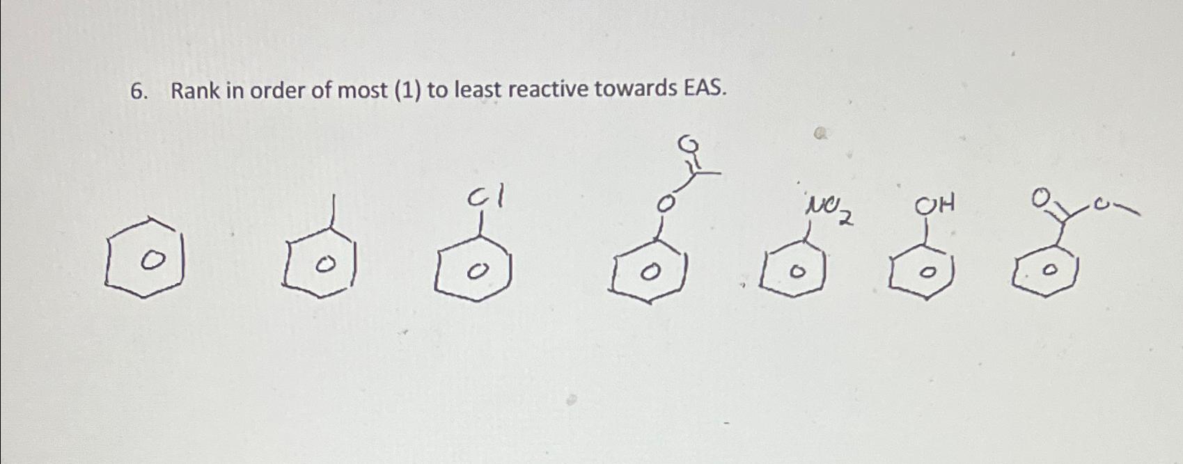 Solved Rank in order of most (1) ﻿to least reactive towards | Chegg.com