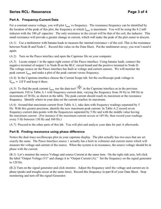 Series RLC Circuit: Resonance Equipment and Setup: | Chegg.com