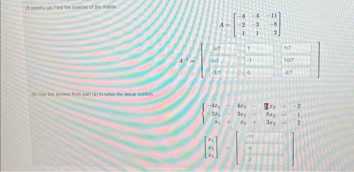 Solved (9 points) (a) Fins the inverse of the matrix (b) Use | Chegg.com