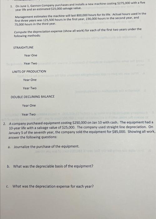 Solved 1. On June 1, Gannon Company purchases and installs a | Chegg.com