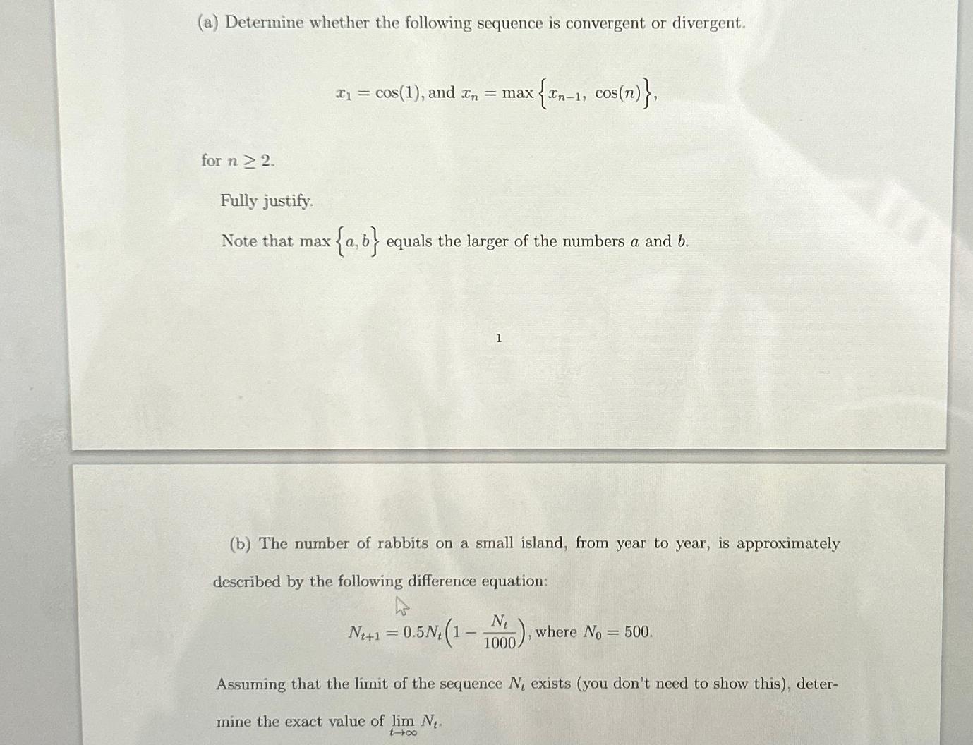 Solved (a) ﻿Determine whether the following sequence is | Chegg.com