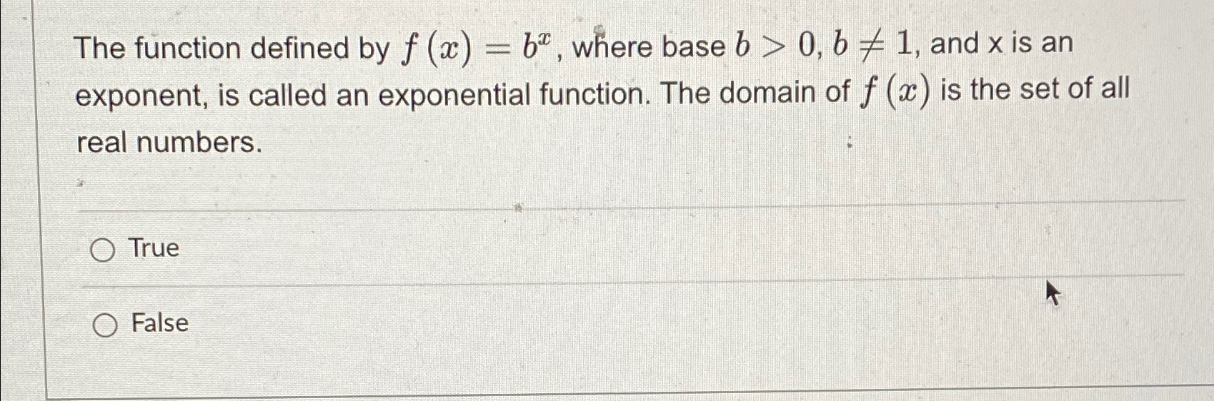 Solved The function defined by f(x)=bx, ﻿where base b>0,b≠1, | Chegg.com