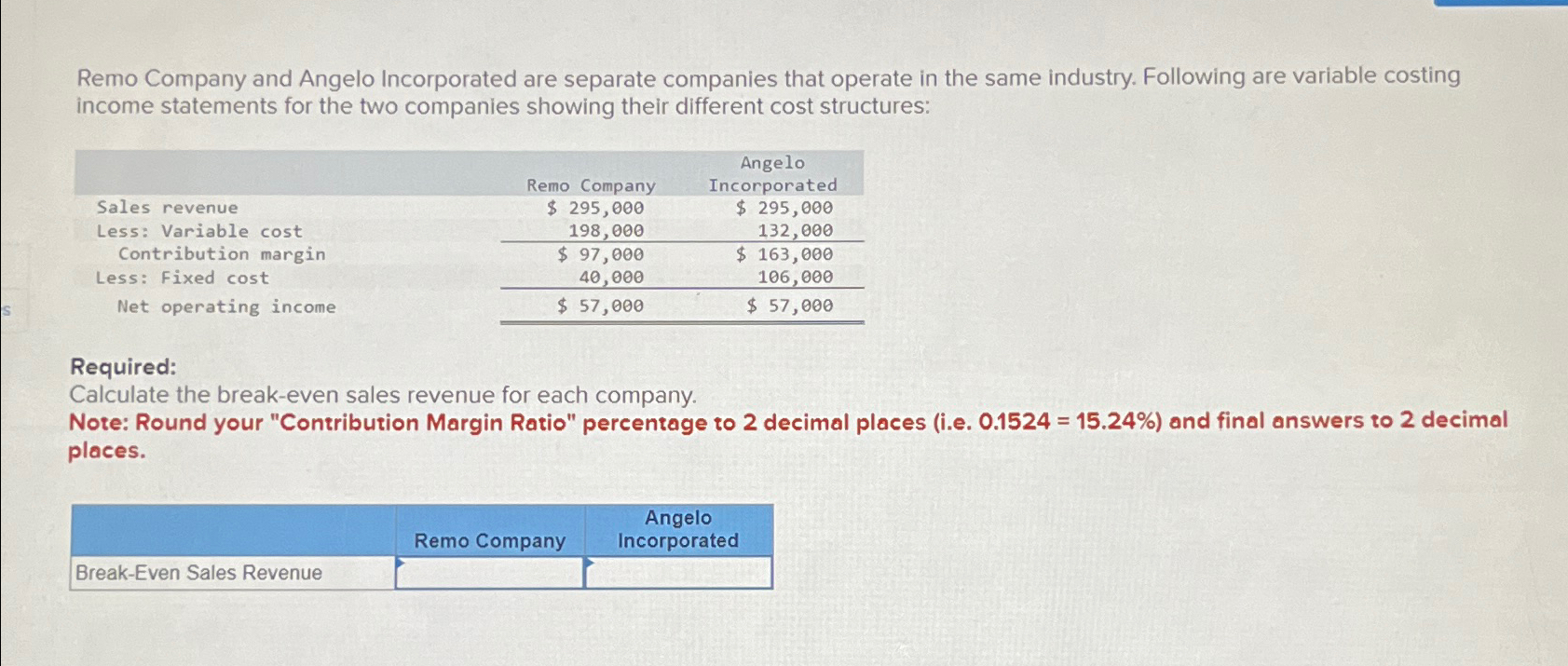 Solved Remo Company and Angelo Incorporated are separate | Chegg.com