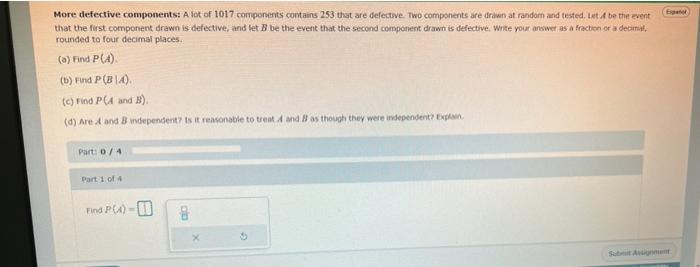 Solved More defective components: A lot of 1017 components | Chegg.com