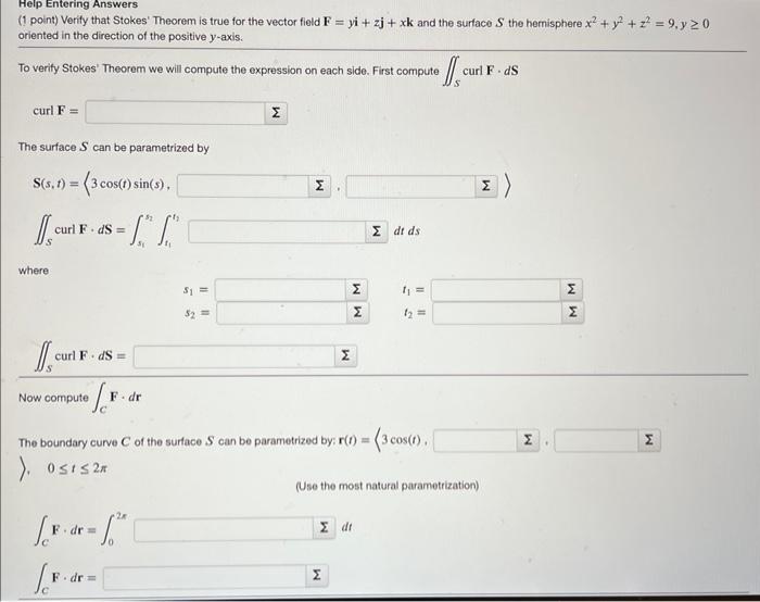 Solved Help Entering Answers (1 point) Verity that Stokes' | Chegg.com