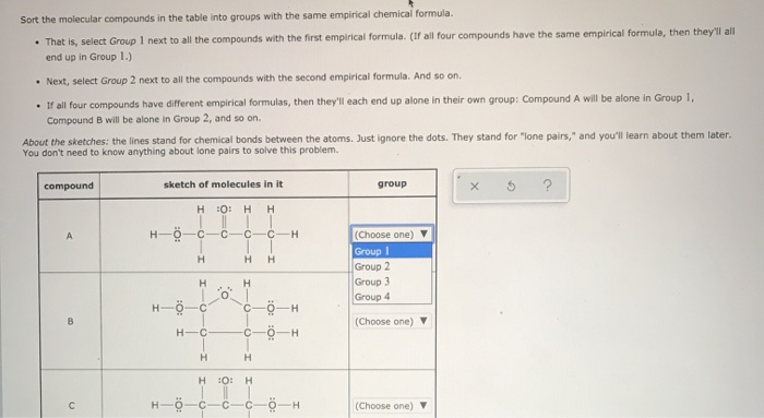 Solved Sort the molecular compounds in the table into groups | Chegg.com